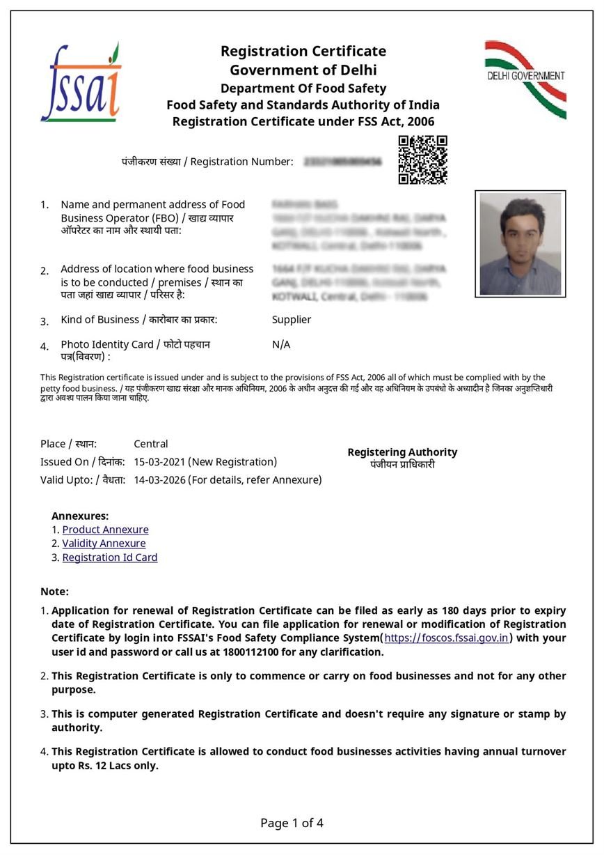 FSSAI License in Gurgaon - Food Business Registration